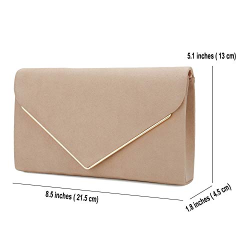 CHARMING TAILOR Faux Suede Clutch Bag Elegant Evening Purse for Wedding/Prom/Black-tie Events (Nude)