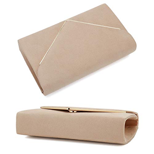 CHARMING TAILOR Faux Suede Clutch Bag Elegant Evening Purse for Wedding/Prom/Black-tie Events (Nude)