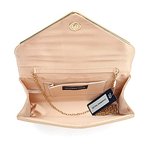 CHARMING TAILOR Faux Suede Clutch Bag Elegant Evening Purse for Wedding/Prom/Black-tie Events (Nude)