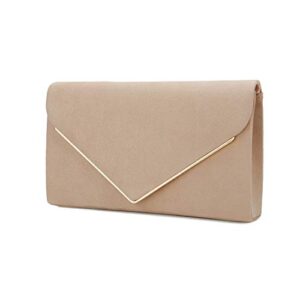 CHARMING TAILOR Faux Suede Clutch Bag Elegant Evening Purse for Wedding/Prom/Black-tie Events (Nude)