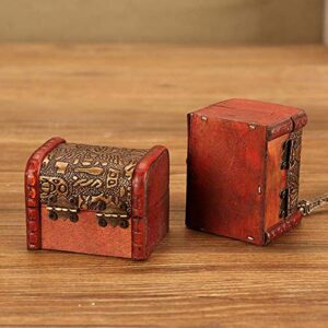 OBTANIM Vintage Small Jewelry Boxes, 3 Inch Handmade Wooden Storage Box with Metal Lock Treasure Organizer Gift Box, Set of 2