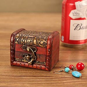 OBTANIM Vintage Small Jewelry Boxes, 3 Inch Handmade Wooden Storage Box with Metal Lock Treasure Organizer Gift Box, Set of 2