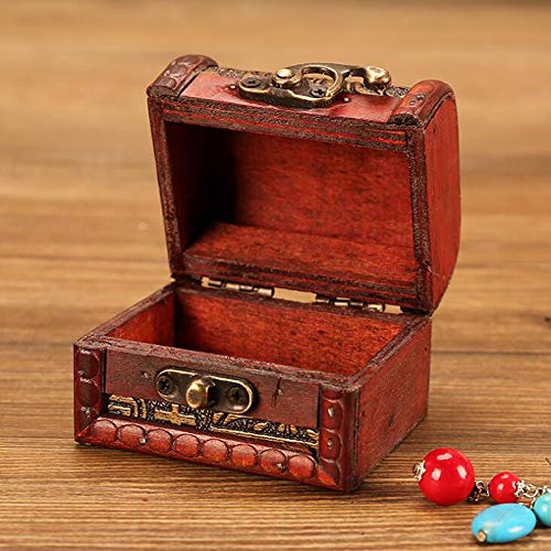 OBTANIM Vintage Small Jewelry Boxes, 3 Inch Handmade Wooden Storage Box with Metal Lock Treasure Organizer Gift Box, Set of 2