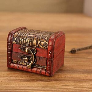 OBTANIM Vintage Small Jewelry Boxes, 3 Inch Handmade Wooden Storage Box with Metal Lock Treasure Organizer Gift Box, Set of 2