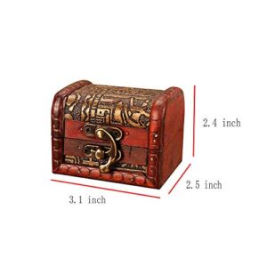 OBTANIM Vintage Small Jewelry Boxes, 3 Inch Handmade Wooden Storage Box with Metal Lock Treasure Organizer Gift Box, Set of 2