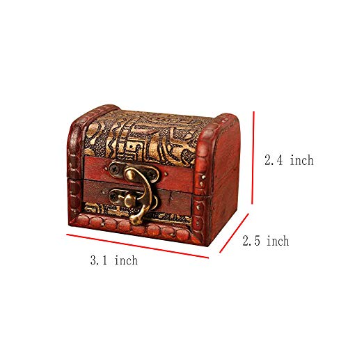 OBTANIM Vintage Small Jewelry Boxes, 3 Inch Handmade Wooden Storage Box with Metal Lock Treasure Organizer Gift Box, Set of 2