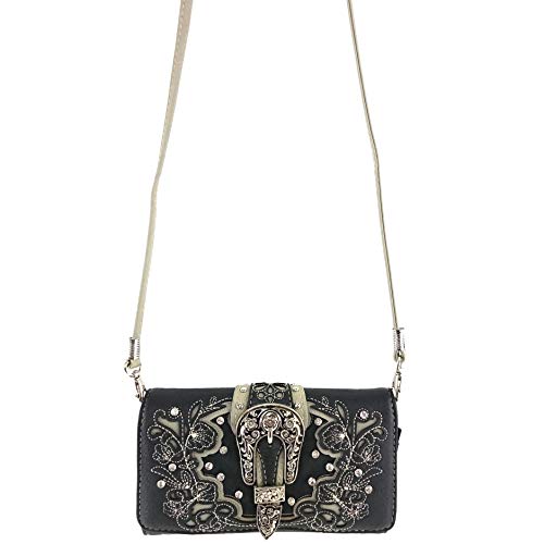 Zelris Western Floral Blossom Buckle Women Conceal Carry Tote Handbag Purse Set (Black)