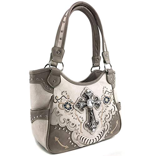 Zelris Floral Poppy Cross Western Women Conceal Carry Tote Handbag Purse (Beige Silver)