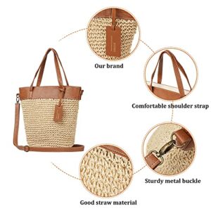 Straw Handbag for Women, JOSEKO Weaving Shoulder Bag Outdoor Casual Cross Body Bag Top Handle Satchel Off White 12.60''L x 7.87''W x 11.02''H