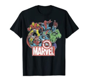 marvel avengers team retro comic vintage graphic t-shirt