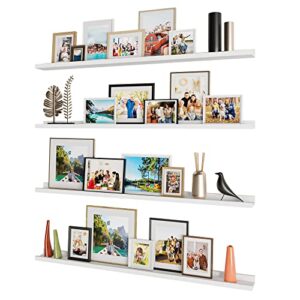 wallniture denver 46″ white floating shelves for wall decor, wall bookshelves for living room, photo ledge for bedroom, rustic wall shelves, floating wall bookshelf, wood picture ledge shelf set of 4