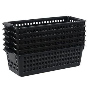 Idomy 6-Pack Slim Plastic Storage Trays Baskets, Black Small Storage Basket