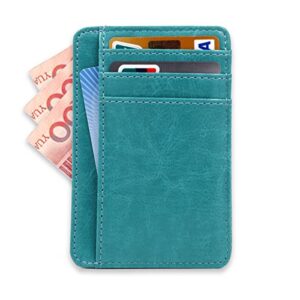 kandouren Slim RFID Blocking Leather Front Pocket Wallet for Women & Girl,Money Clip,Credit Card Holder Case(Green Van Gogh Flower)