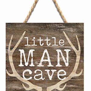 P. Graham Dunn Rustic Brown 7 x 7 Inch Wood Pallet Wall Hanging Sign, Little Man Cave Antlers