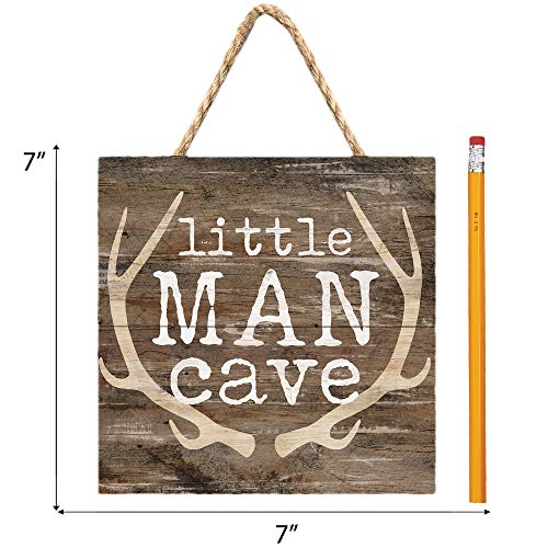 P. Graham Dunn Rustic Brown 7 x 7 Inch Wood Pallet Wall Hanging Sign, Little Man Cave Antlers