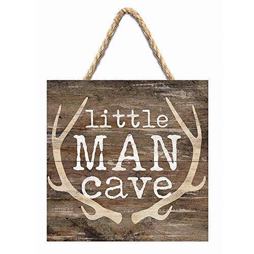 P. Graham Dunn Rustic Brown 7 x 7 Inch Wood Pallet Wall Hanging Sign, Little Man Cave Antlers