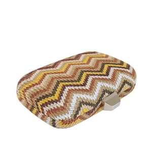 Multicolored Chevron Raffia Straw Box Clutch, Natural