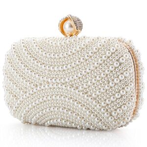 wpkltmz womens clutch luxury evening bags full beaded artificial pearls handbag for wedding parites prom (a)