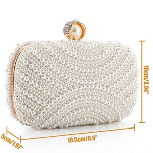 WPKLTMZ Womens Clutch Luxury Evening Bags Full Beaded Artificial Pearls Handbag for Wedding Parites Prom (A)