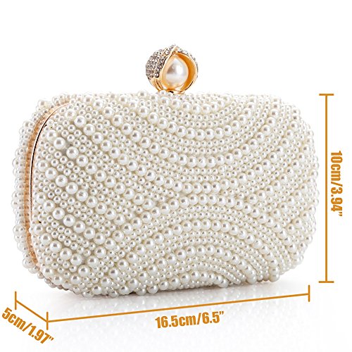 WPKLTMZ Womens Clutch Luxury Evening Bags Full Beaded Artificial Pearls Handbag for Wedding Parites Prom (A)