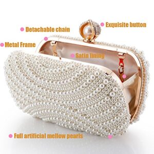 WPKLTMZ Womens Clutch Luxury Evening Bags Full Beaded Artificial Pearls Handbag for Wedding Parites Prom (A)