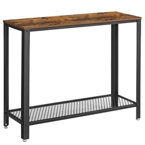 vasagle console table, 2-tier entryway table with mesh shelf, narrow sofa table, steel frame, adjustable feet, for hallway, living room, industrial style, rustic brown and black ulnt80x