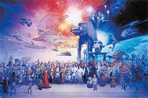 POSTER STOP ONLINE The Star Wars Galaxy - Episode I-VI - Movie Poster/Print (All Characters, Spaceships & Vehicles) (Size 36" x 24")