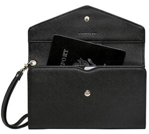 krosslon rfid passport holder wristlet travel wallet trifold documents organizer slim purse, fit us uk ca passport cover traveling accessories for women, black(201#)