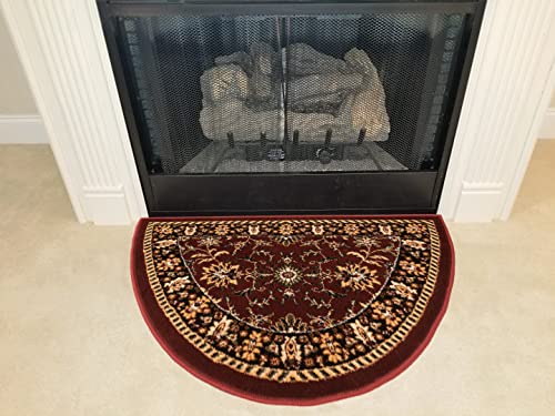 Great American Distributors Hearth Slice Fireplace Rug - Log Cabin Decor, Kitchen Carpet, Accent Rug, Fire Resistant Mat, Traditional Designs, 2'2" x 3'3" (Red/Black)