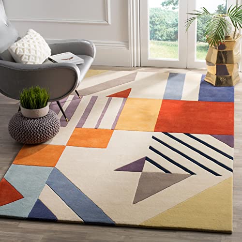 SAFAVIEH Fifth Avenue Collection 5' x 8' Ivory/Multi FTV120A Handmade Mid-Century Modern Abstract Wool Area Rug