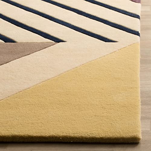 SAFAVIEH Fifth Avenue Collection 5' x 8' Ivory/Multi FTV120A Handmade Mid-Century Modern Abstract Wool Area Rug