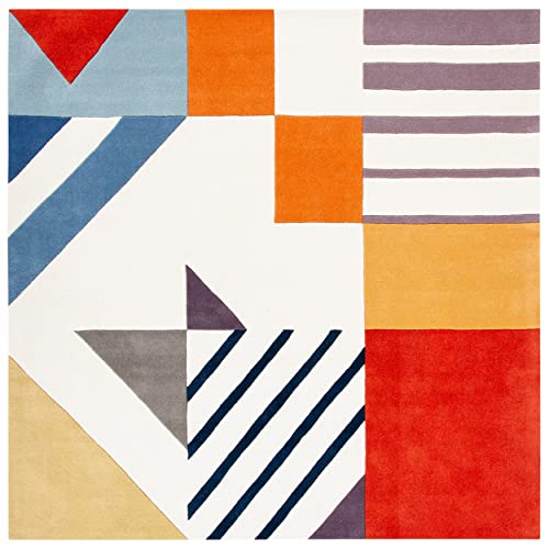 SAFAVIEH Fifth Avenue Collection 5' x 8' Ivory/Multi FTV120A Handmade Mid-Century Modern Abstract Wool Area Rug