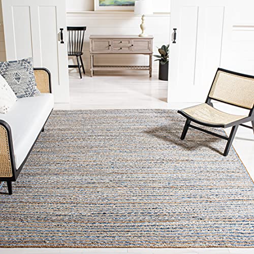 SAFAVIEH Cape Cod Collection 3' x 5' Natural / Blue CAP250A Handmade Flatweave Jute Area Rug