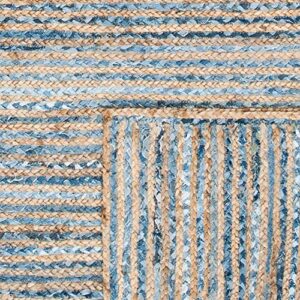 SAFAVIEH Cape Cod Collection 3' x 5' Natural / Blue CAP250A Handmade Flatweave Jute Area Rug