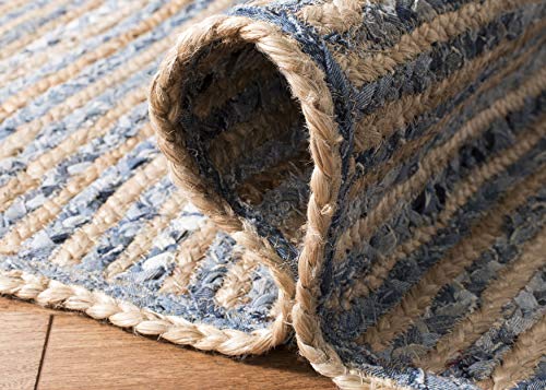 SAFAVIEH Cape Cod Collection 3' x 5' Natural / Blue CAP250A Handmade Flatweave Jute Area Rug