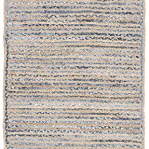 SAFAVIEH Cape Cod Collection 3' x 5' Natural / Blue CAP250A Handmade Flatweave Jute Area Rug