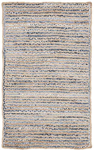 SAFAVIEH Cape Cod Collection 3' x 5' Natural / Blue CAP250A Handmade Flatweave Jute Area Rug