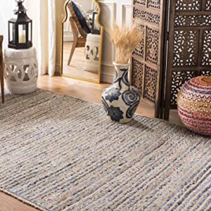 SAFAVIEH Cape Cod Collection 3' x 5' Natural / Blue CAP250A Handmade Flatweave Jute Area Rug