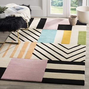 safavieh fifth avenue collection 5′ x 8′ ivory / black ftv122a handmade mid-century modern abstract wool area rug