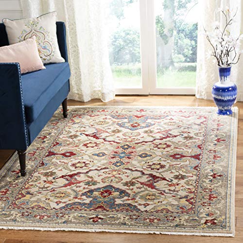 SAFAVIEH Kashan Collection 8' x 10' Ivory / Taupe KSN307A Traditional Oriental Non-Shedding Living Room Bedroom Dining Home Office Area Rug