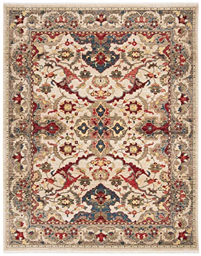 SAFAVIEH Kashan Collection 8' x 10' Ivory / Taupe KSN307A Traditional Oriental Non-Shedding Living Room Bedroom Dining Home Office Area Rug