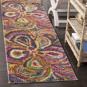 safavieh fiesta shag collection 2’3″ x 6′ multi fsg383m modern floral non-shedding living room bedroom dining room entryway kids runner rug