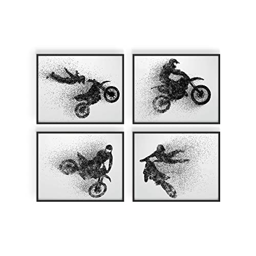 Motocross Wall Art Prints - Set of 4 (8x10) Unframed Motocross Posters - Motocross Room Decor For Men Kids Teenagers - Motocross Poster Set For Bedroom Man Cave - Motocross Wall Decor - Motocross Posters for Wall, Brap