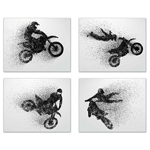 Motocross Wall Art Prints - Set of 4 (8x10) Unframed Motocross Posters - Motocross Room Decor For Men Kids Teenagers - Motocross Poster Set For Bedroom Man Cave - Motocross Wall Decor - Motocross Posters for Wall, Brap