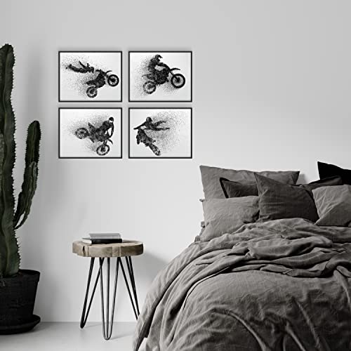 Motocross Wall Art Prints - Set of 4 (8x10) Unframed Motocross Posters - Motocross Room Decor For Men Kids Teenagers - Motocross Poster Set For Bedroom Man Cave - Motocross Wall Decor - Motocross Posters for Wall, Brap