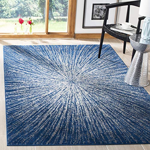 SAFAVIEH Evoke Collection 6'7" Square Navy/Ivory EVK228N Abstract Burst Non-Shedding Living Room Bedroom Dining Home Office Area Rug