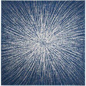 SAFAVIEH Evoke Collection 6'7" Square Navy/Ivory EVK228N Abstract Burst Non-Shedding Living Room Bedroom Dining Home Office Area Rug