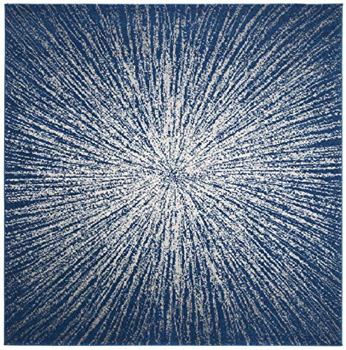 SAFAVIEH Evoke Collection 6'7" Square Navy/Ivory EVK228N Abstract Burst Non-Shedding Living Room Bedroom Dining Home Office Area Rug