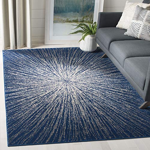 SAFAVIEH Evoke Collection 6'7" Square Navy/Ivory EVK228N Abstract Burst Non-Shedding Living Room Bedroom Dining Home Office Area Rug