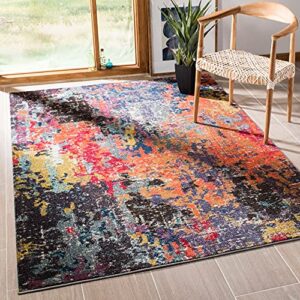 safavieh monaco collection 5’1″ x 7’7″ blue/orange mnc266m modern boho abstract non-shedding living room bedroom area rug